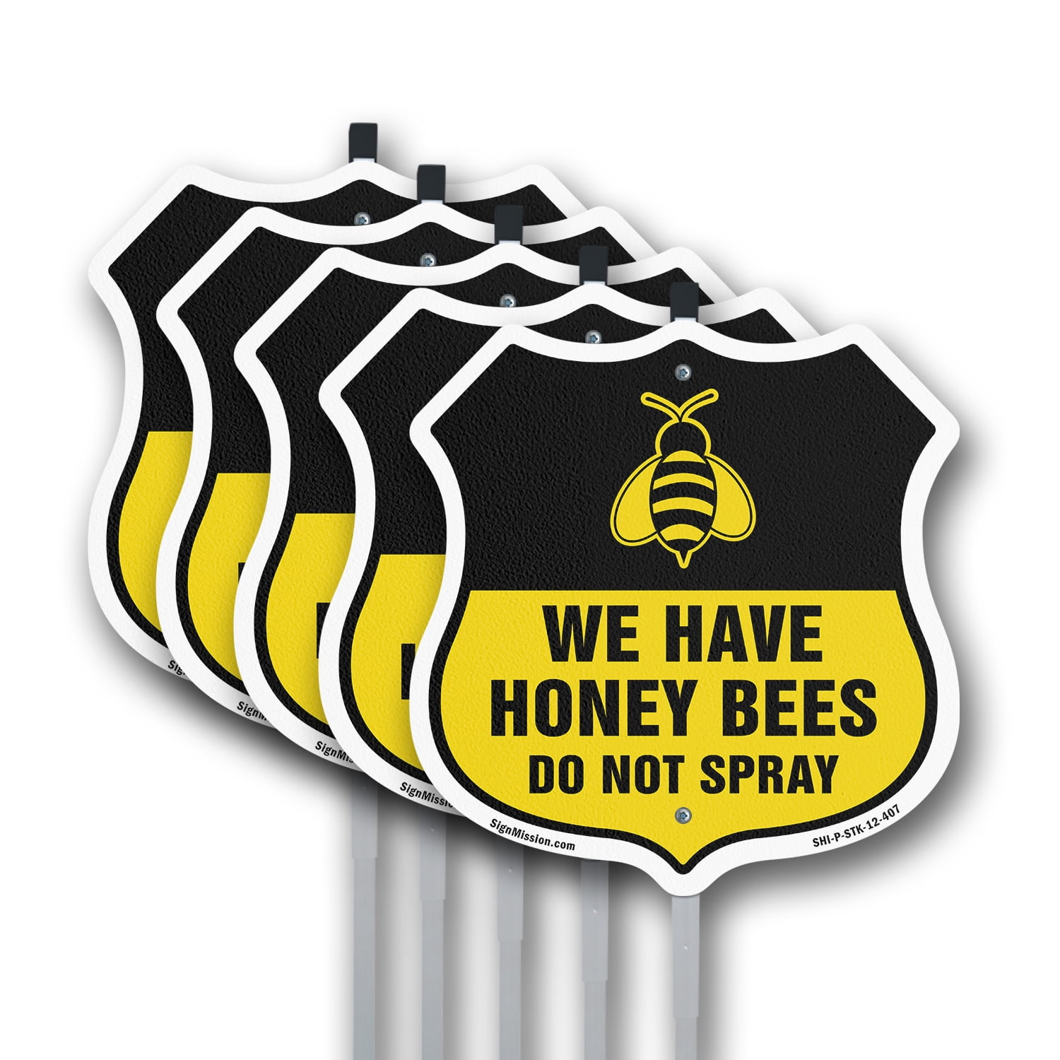 No Spray Shield Sign We Have Honey Bees Do Not Spray (5 Pack) 12 inch X 12 inch Shield Shaped ...