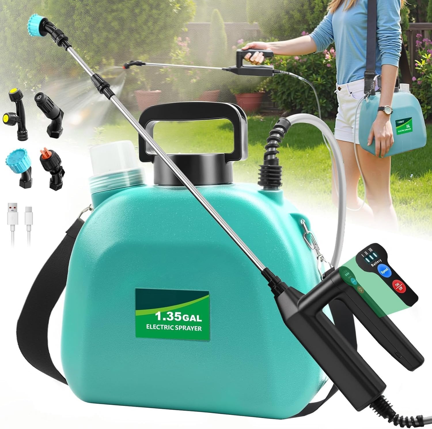 Sprayer 1.35 Gallon, 2025 Electric Garden Sprayer with 3 Adjustable ...
