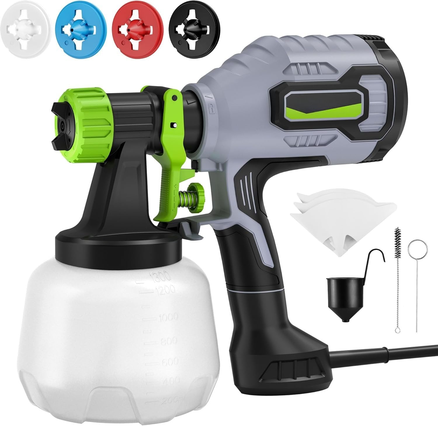 Sprayer, 600W HVLP with 4 Nozzles, 3 Patterns & Adjustable , 44 fl.oz ...