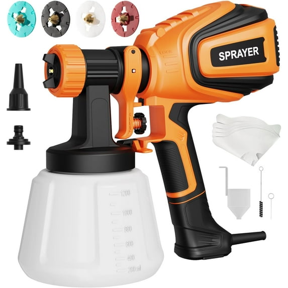 Sprayer, 700W HVLP with Cleaning & Blowing Joints, 4 Nozzles and 3 ...