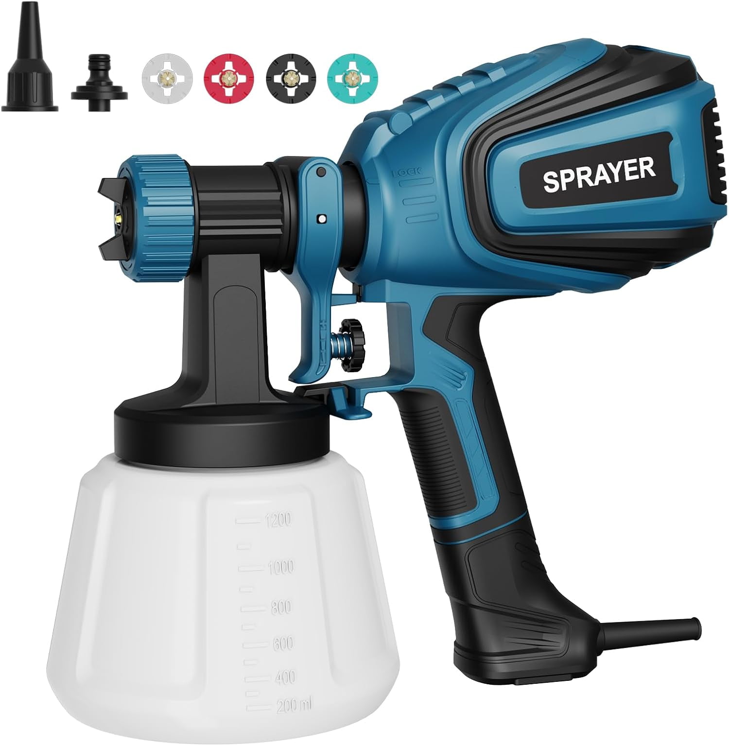 Sprayer, 700W HVLP with Cleaning & Blowing Joints, 4 Nozzles and 3 ...