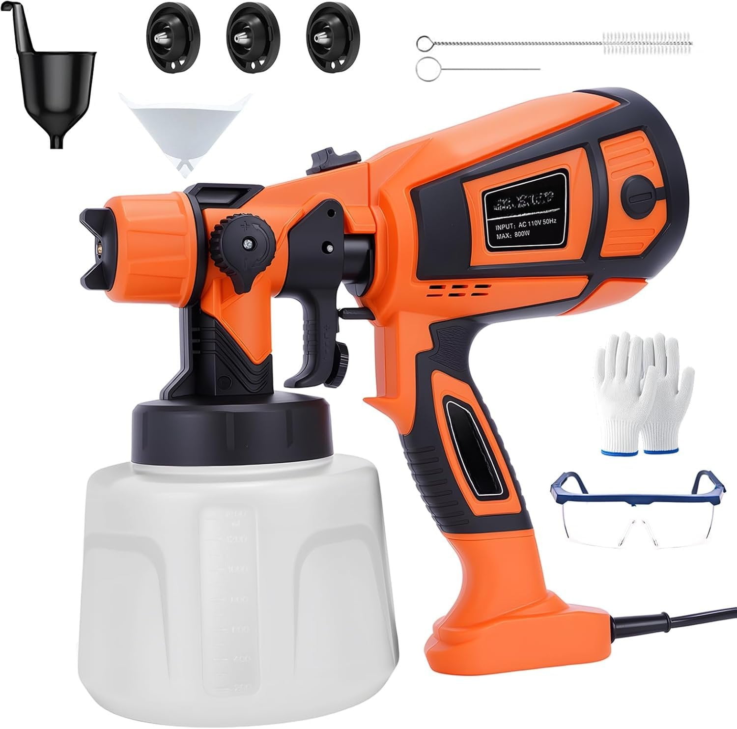 Sprayer, 800W HVLP with Cleaning/Blowing Joints, 3- 3 Nozzles, and ...