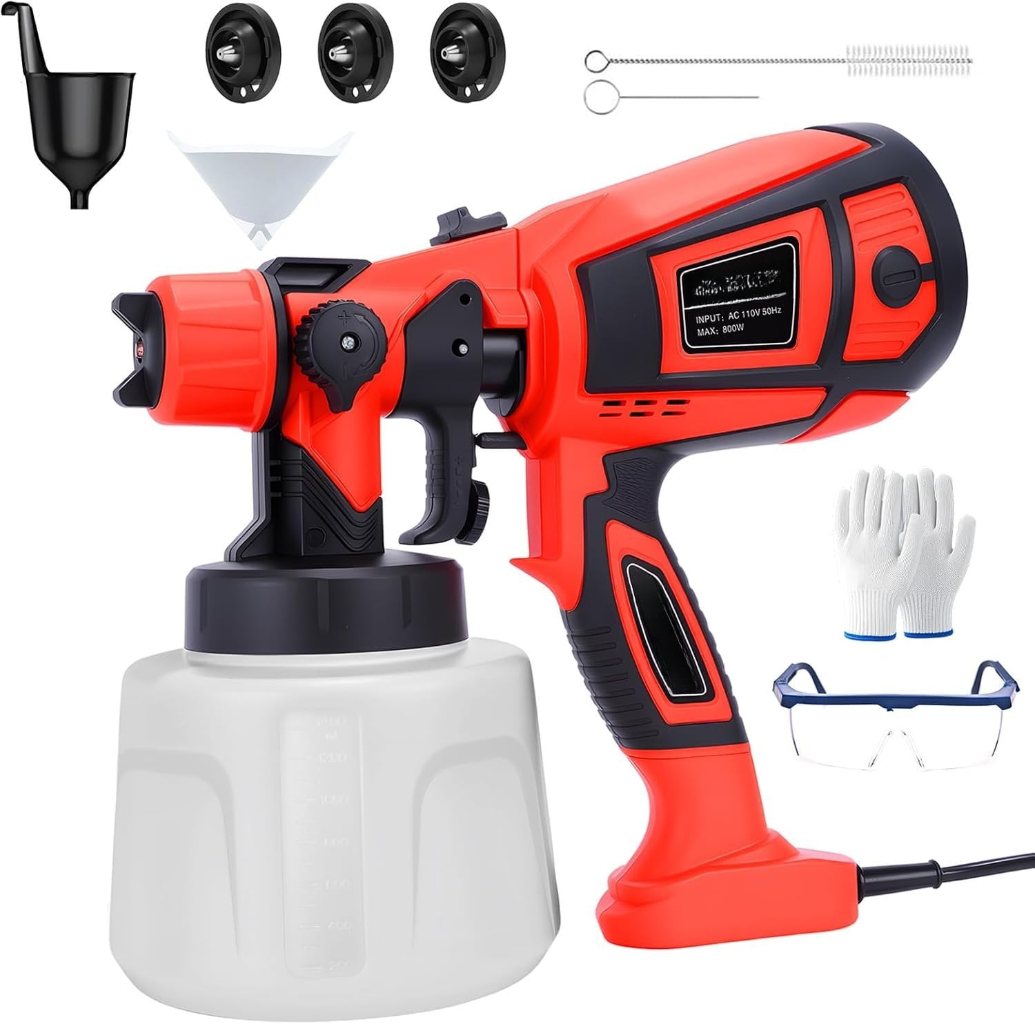 Sprayer, 800W HVLP with Cleaning/Blowing Joints, 3- 3 Nozzles, and ...