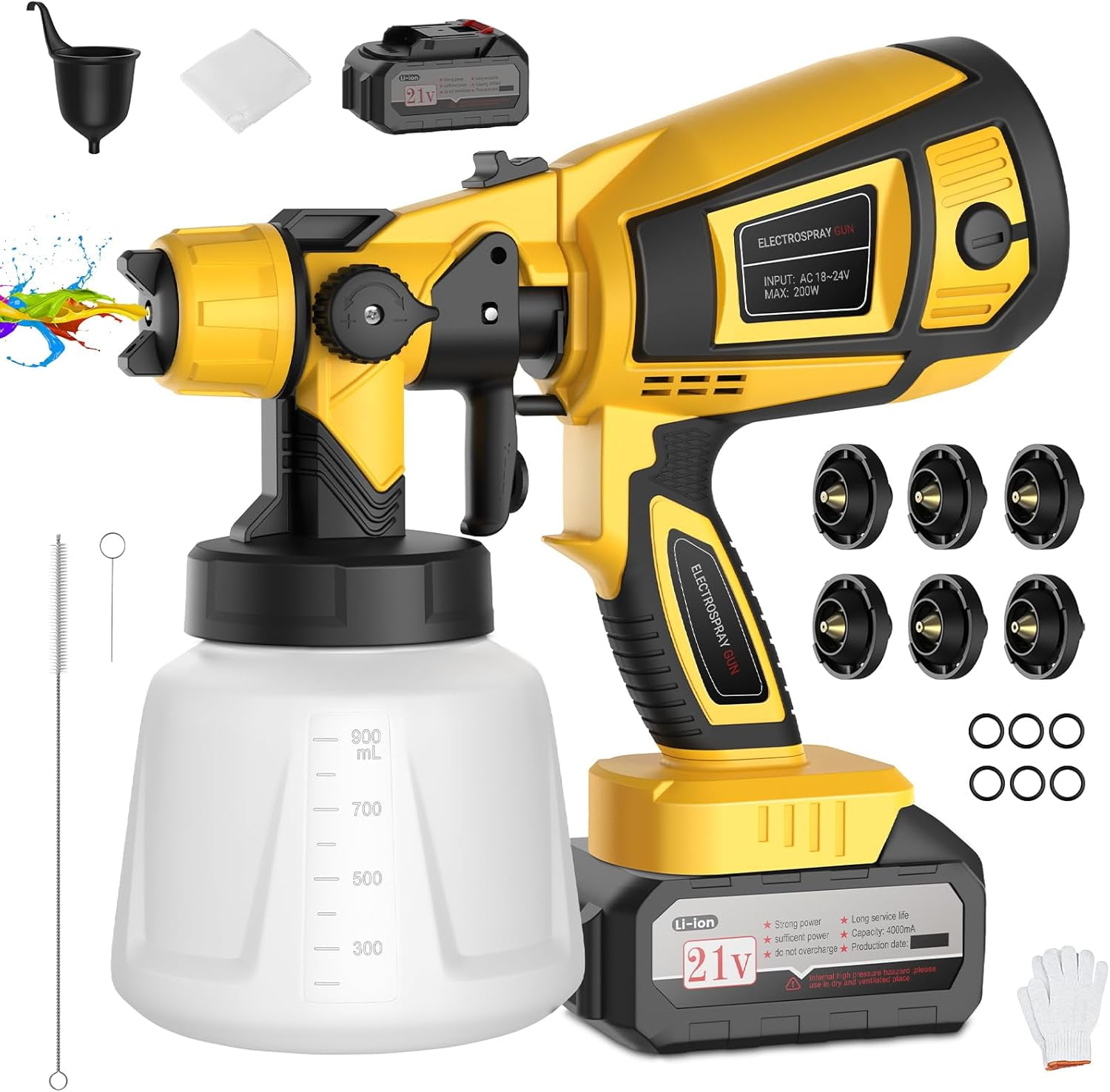 Sprayer,Cordless with 2 of 4000mAh 21V,6 Nozzles & 3 Modes,1000ml ...