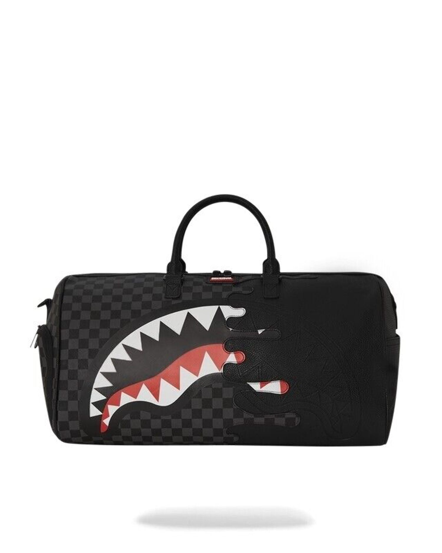 Sprayground Unfinished Shark Emperor Men Black Checkered Leather Duffle ...