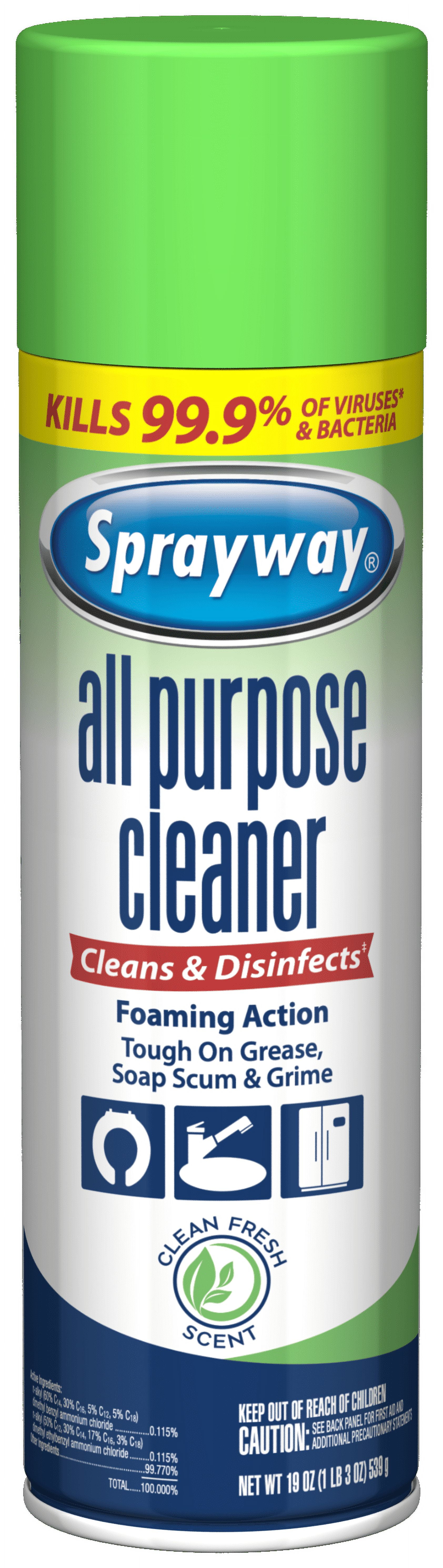 Sprayway Multi-Use Foaming Action Antibacterial Cleaner, Multipurpose ...