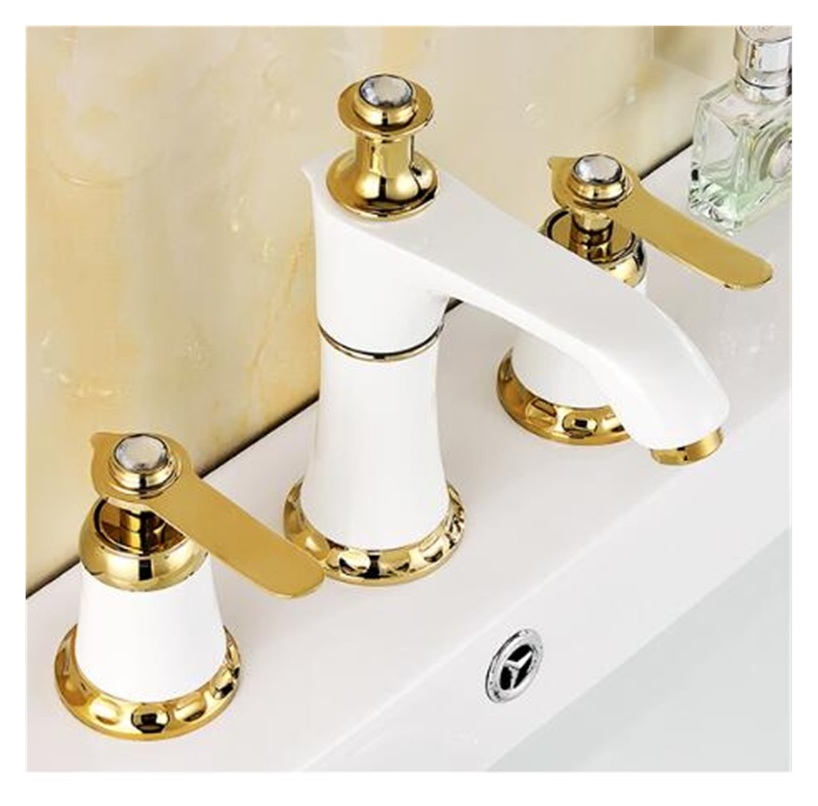 Spread Cold Hot Basin Faucet Brass White And Gold Bathroom Sink Faucet ...