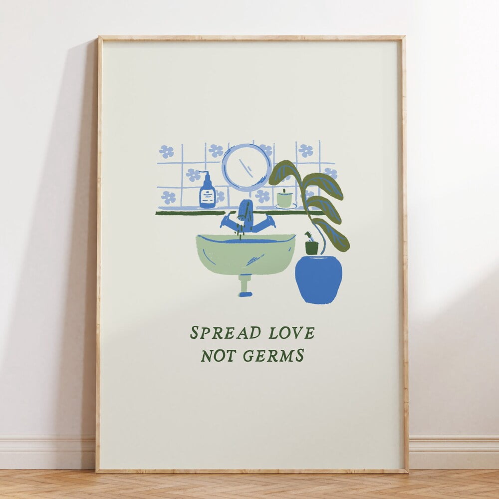 Spread Love Not Germs Bathroom Print, Trendy Sink Art UNFRAMED PAPER ...
