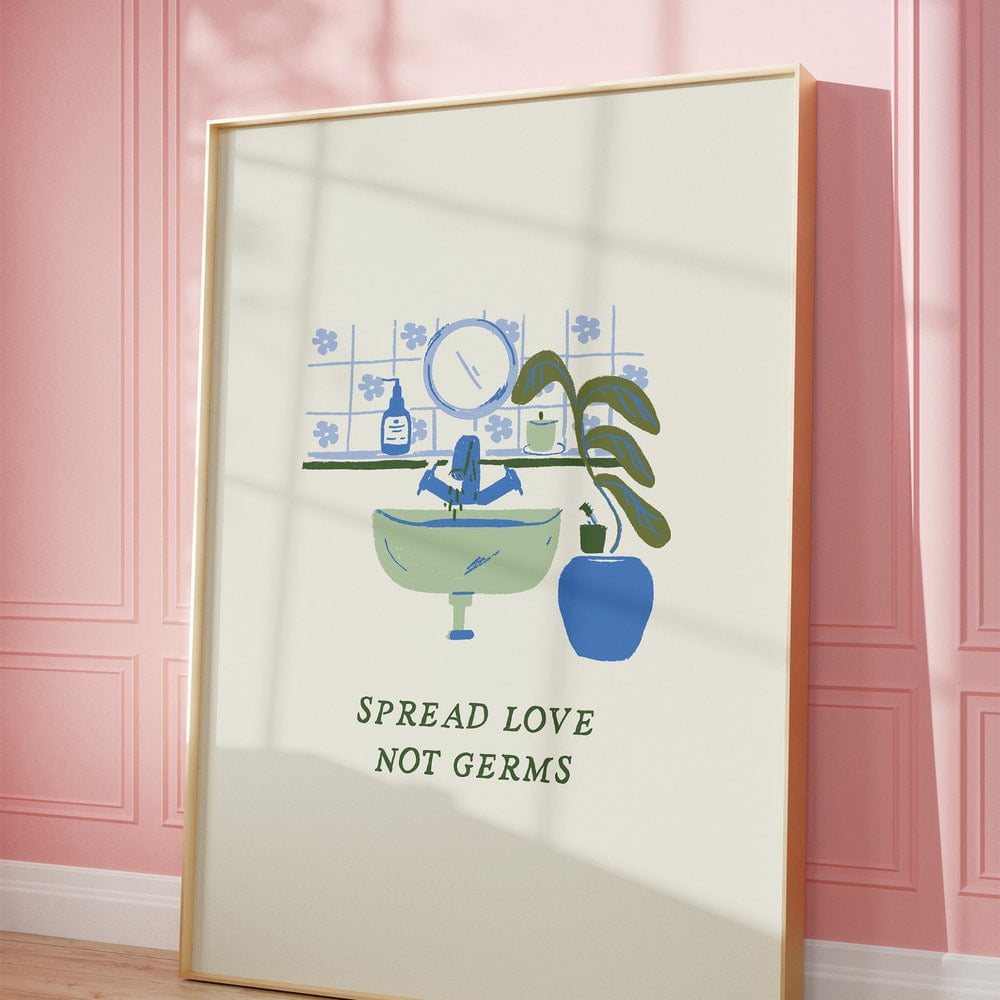 Spread Love Not Germs Print Cute Bathroom Wall Art Wash Your Hands ...