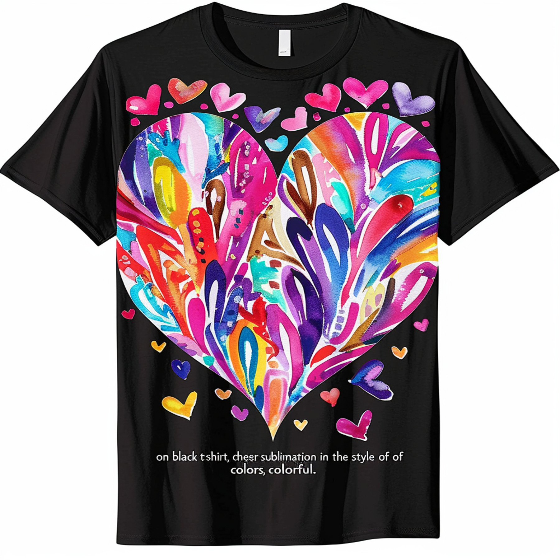 Spread Love and Cheer with our Vibrant Heart Sublimation Black Tee ...
