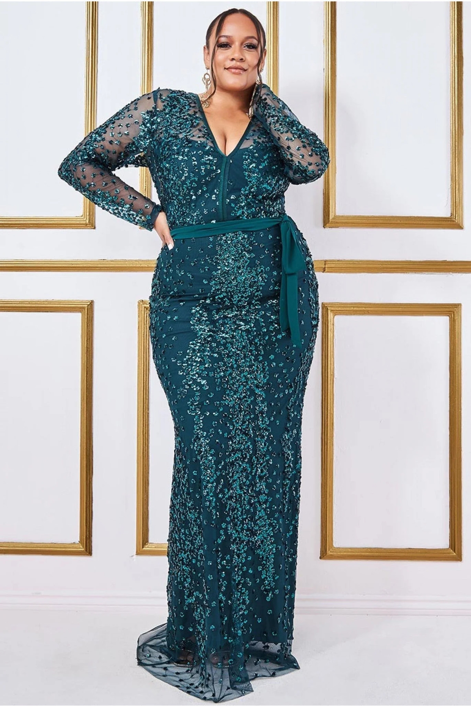 Spread On Sequin Maxi Dress Emerald / 22 - Walmart.com