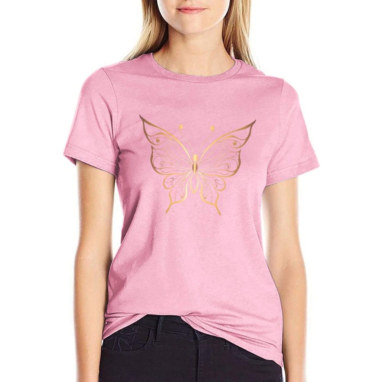 Spread Wing Butterfly Women's T-Shirts Short Sleeve Trendy Crew Neck Basic Tee Graphic Tops ...