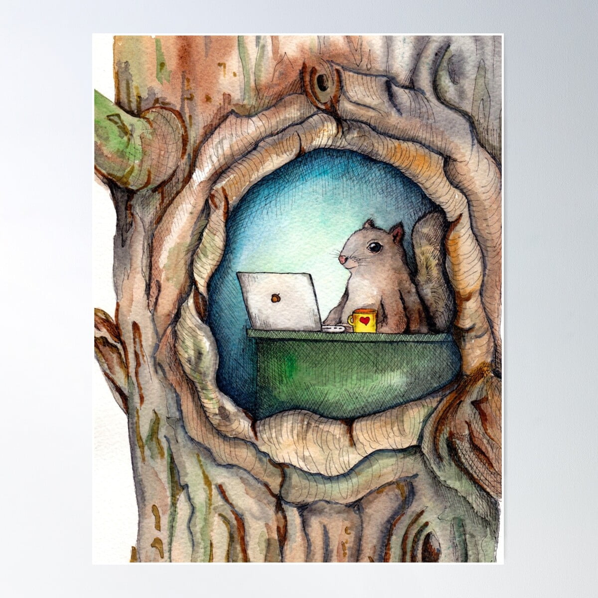 Spreadsheet Squirrel - Watercolor Squirrel In Tree, Woodland Creatures ...
