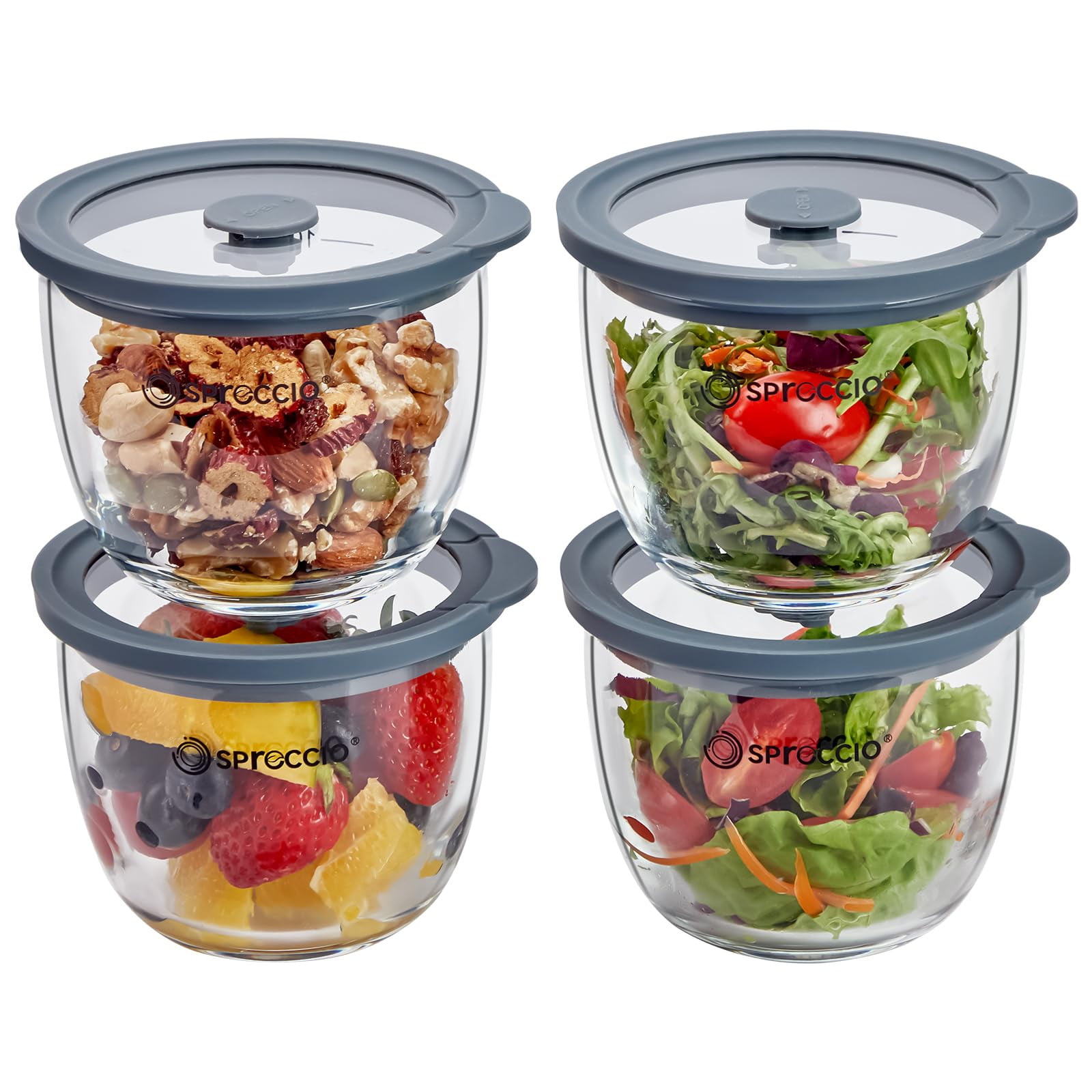 Spreccio Glass Meal Prep Bowls Set - Leakproof Lids, Microwave ...