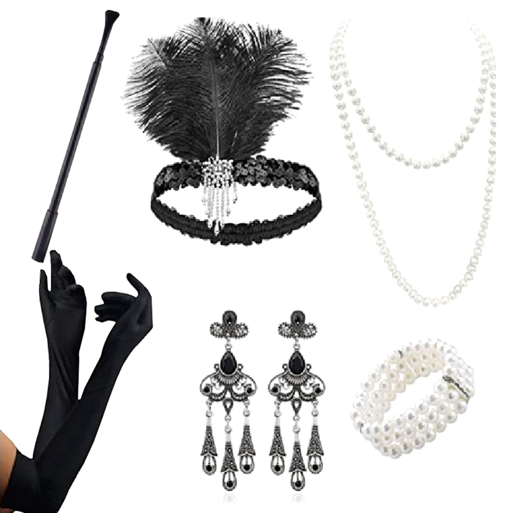 Sprifallbaby 1920s Flapper Accessories Set 20s Flapper Headband Pearl ...