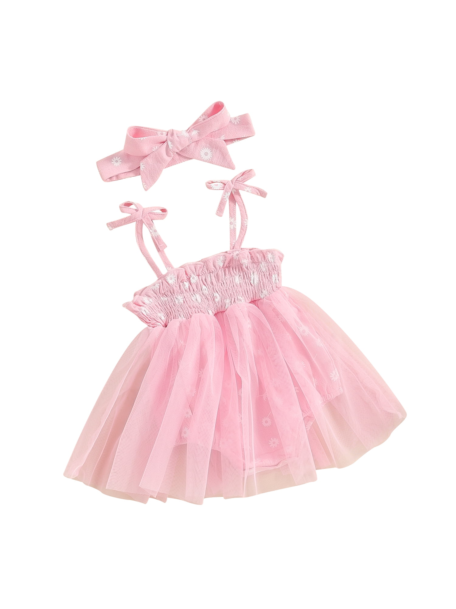 Sprifallbaby Baby Girl 2 Pcs Outfits, Daisy Print Sleeveless Mesh ...