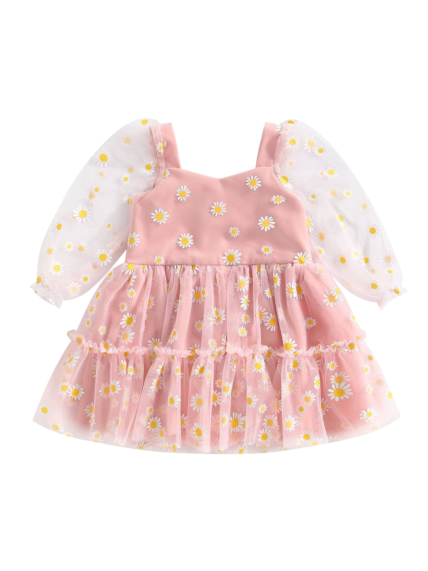 Sprifallbaby Baby Girl Daisy Print Princess Dress Elegant Long Sleeves ...