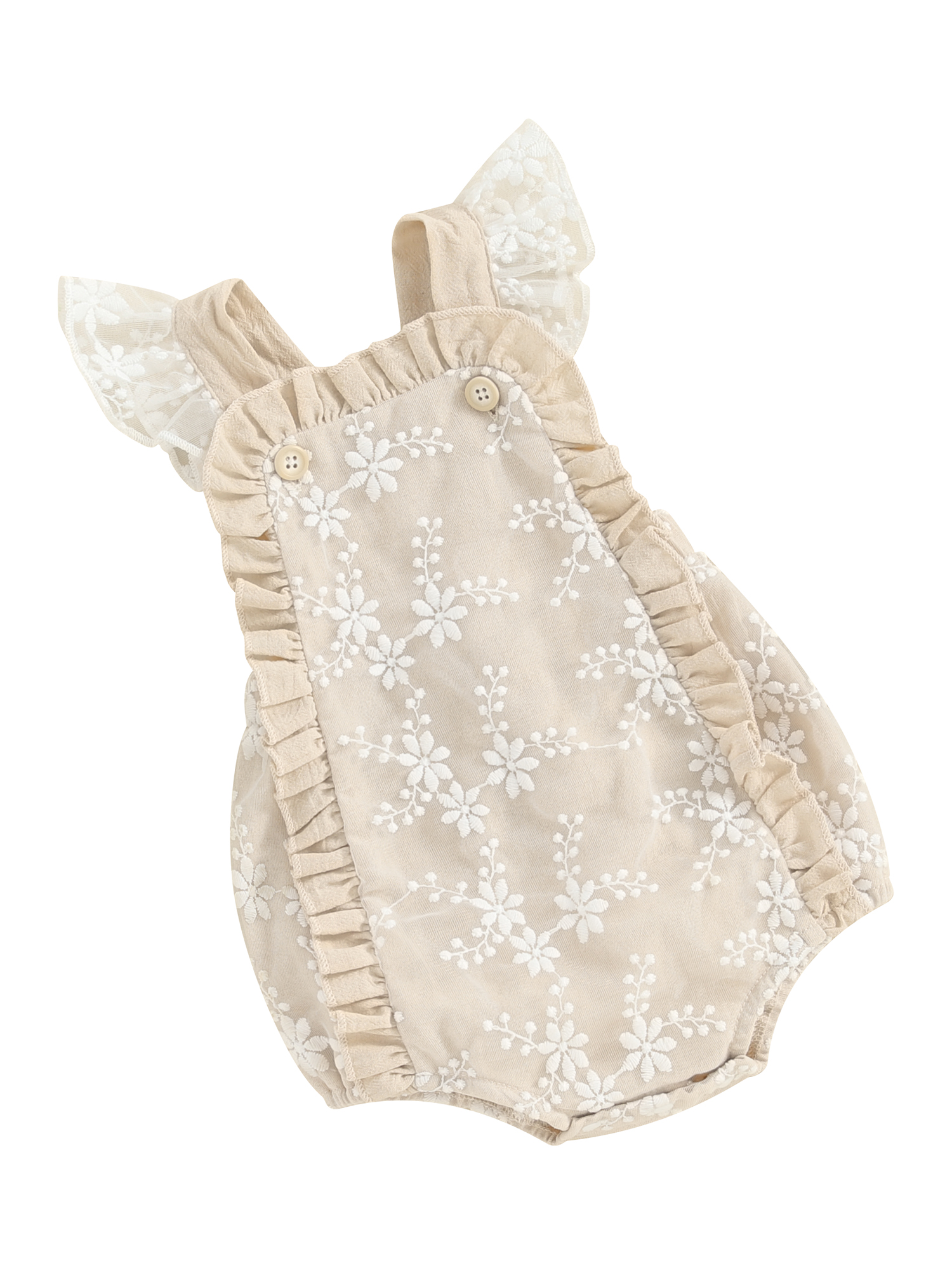 Sprifallbaby Baby Girls Lace Embroidery Rompers, Buttons Frills Fly Sleeve Infant Bodysuits ...