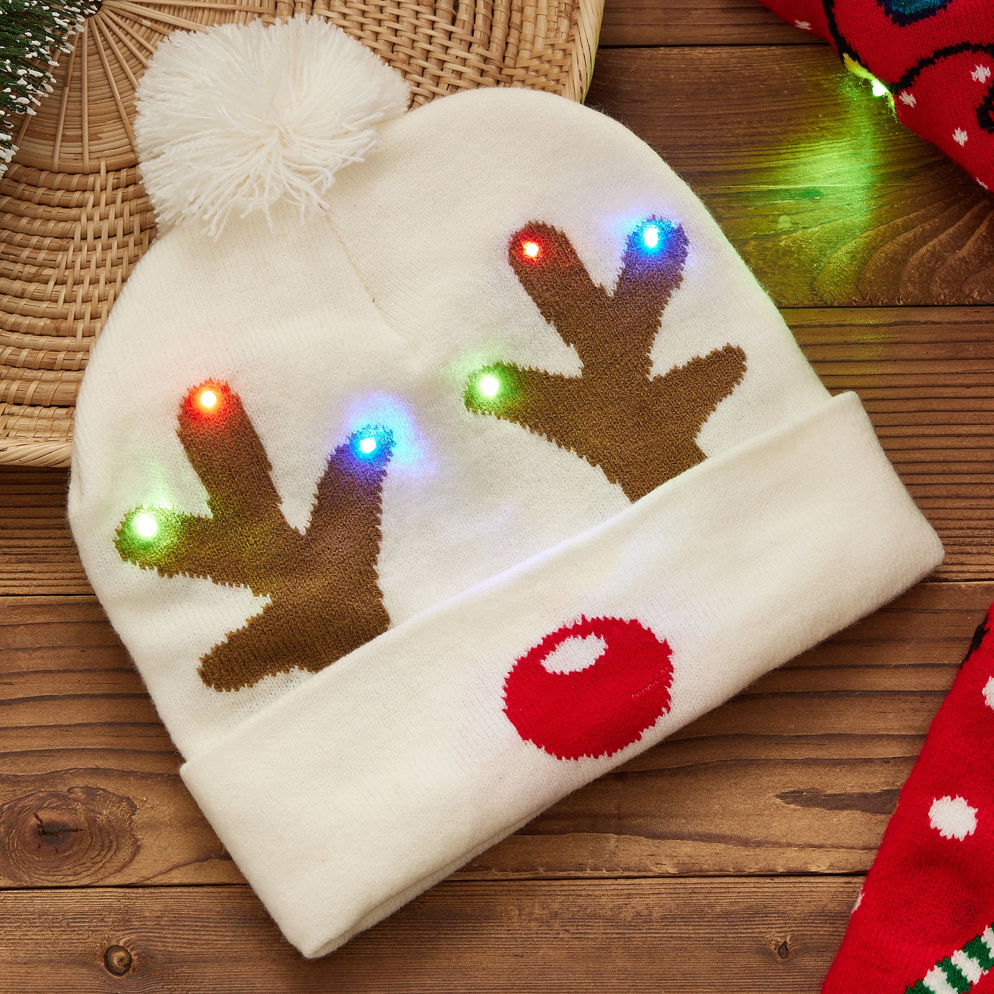 Sprifallbaby Christmas Beanie LED Light-up Knit Hats, Cartoon Deer ...