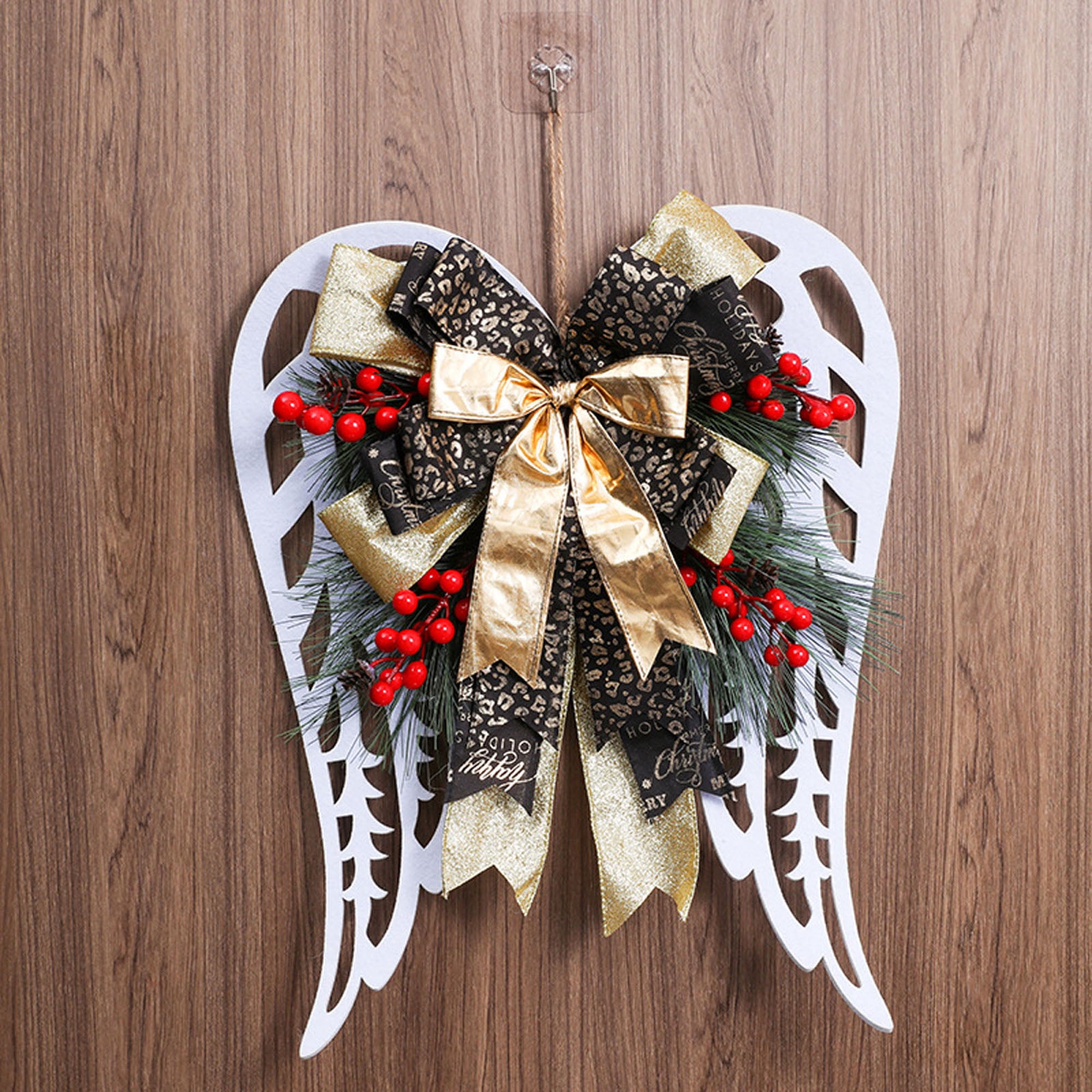 Sprifallbaby Ribbon Bowknot Berries Angel Wing Wreath, Christmas Wreath ...