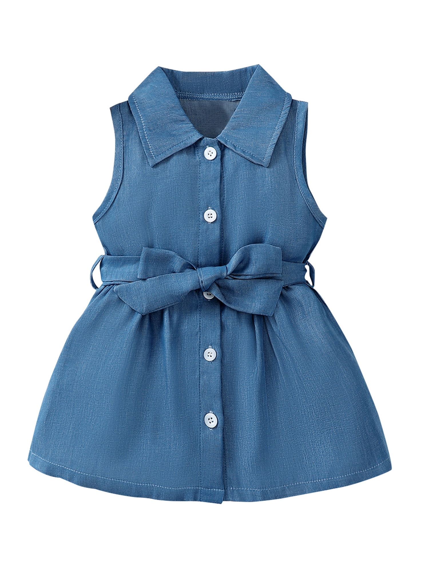 Sprifallbaby Toddler Baby Girl Denim Dress Sleeveless Lapel Collar ...