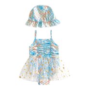 Wonder Nation Girls Layered Ruffle Tankini Swimsuit with UPF50+, 2 ...