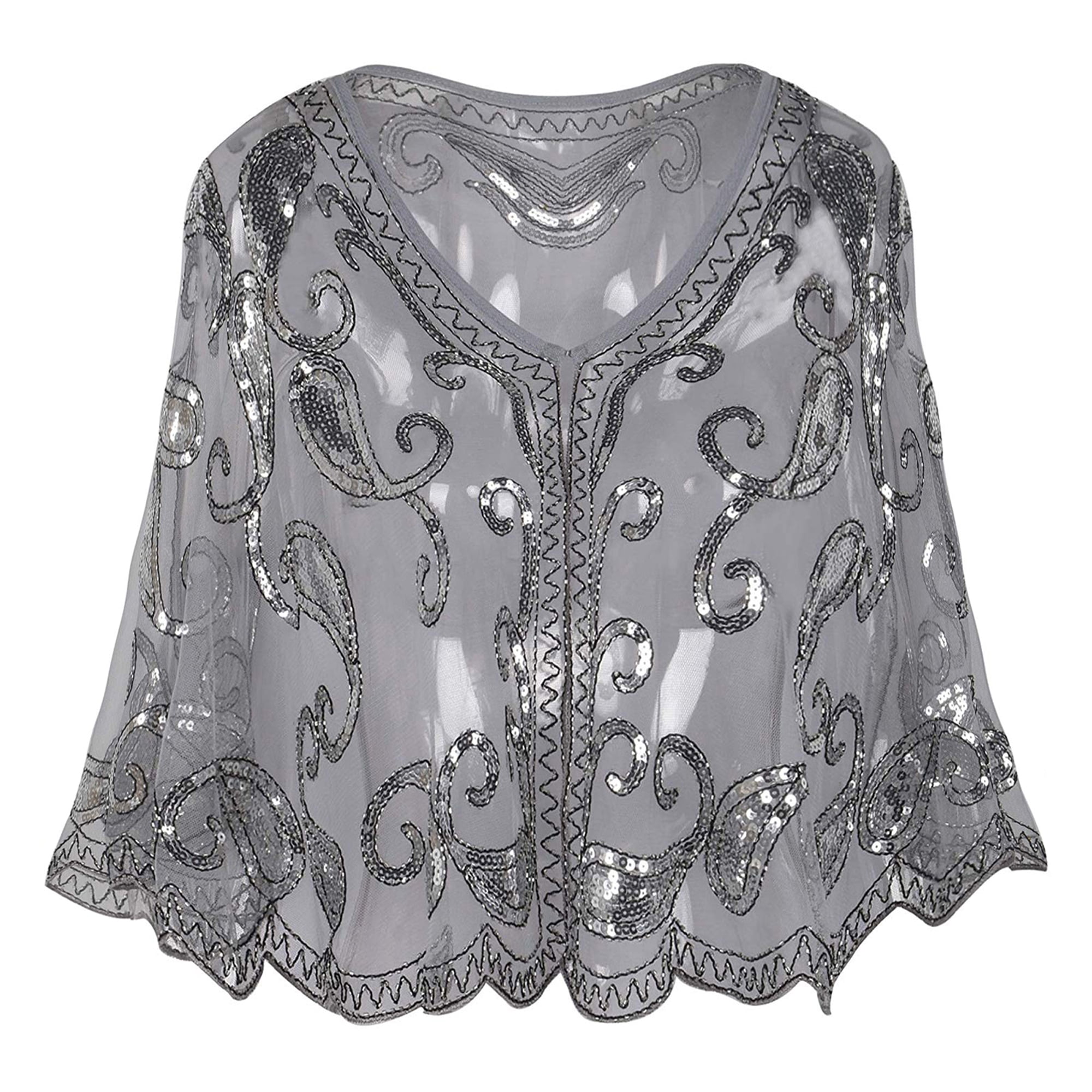 Sprifallbaby Women's Sequins Shawl Wraps Vintage Sheer Mesh Evening ...