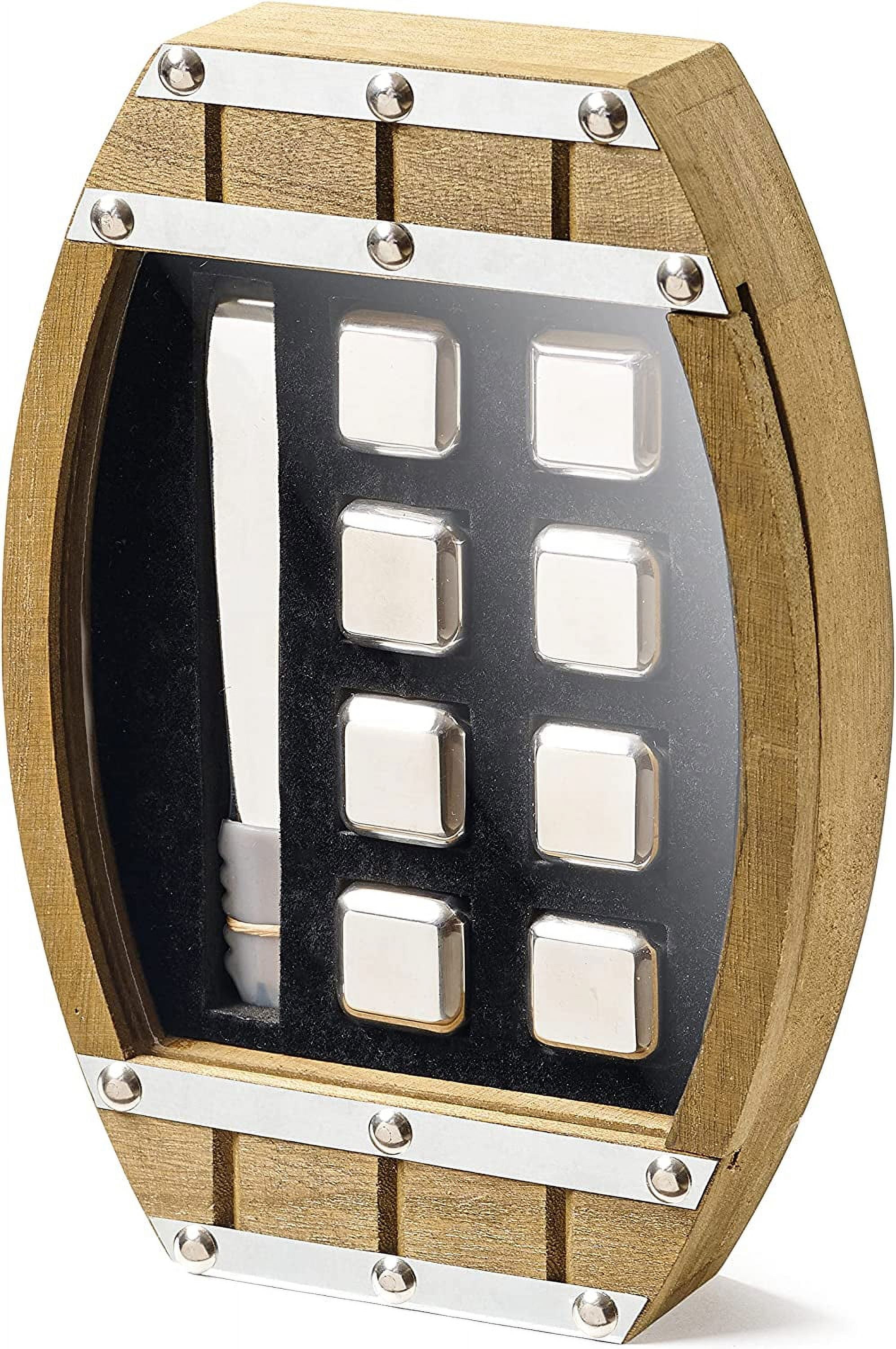 Sprightly Whiskey Stone Set, Stainless Steel Cubes, Wooden Barrel Box ...