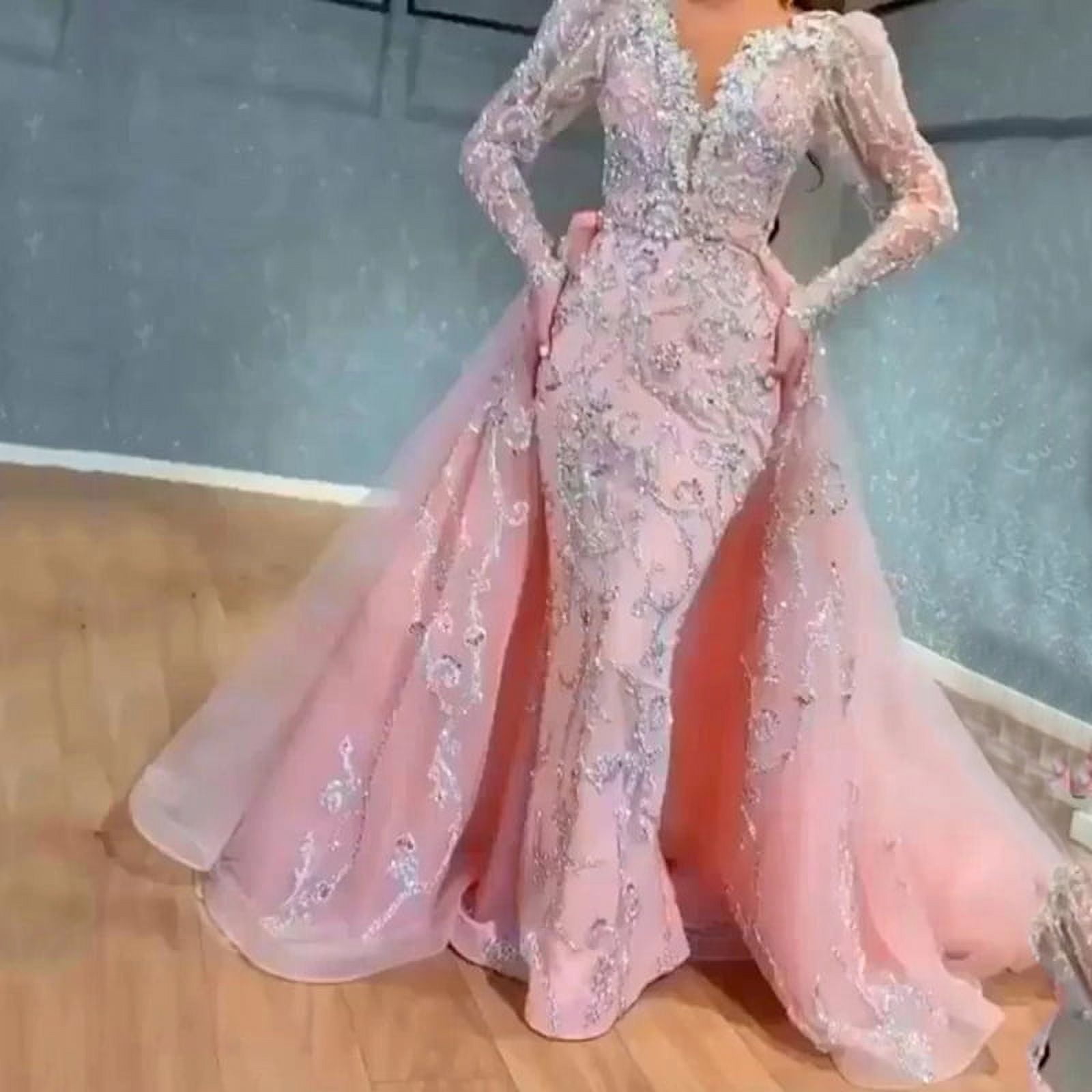HHH Spring 2024 New Sexy Hip Tail Long Evening Dress Pink Sequin V-neck ...
