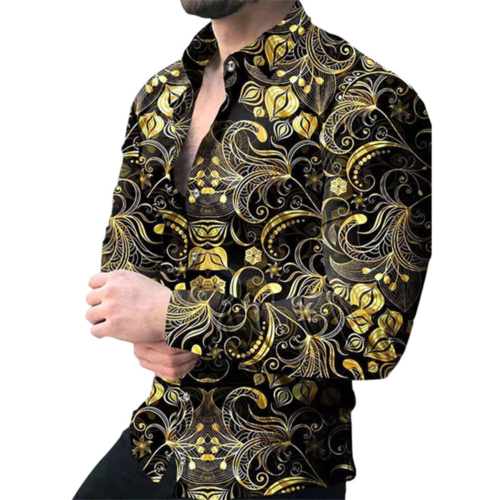 Spring 3d Printed Checkered Pattern Floral Shirts Men Long-sleeved ...