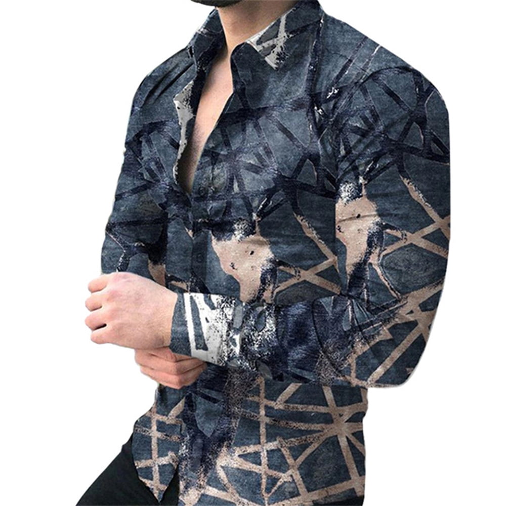 Spring 3d Printed Checkered Pattern Floral Shirts Men Long-sleeved ...