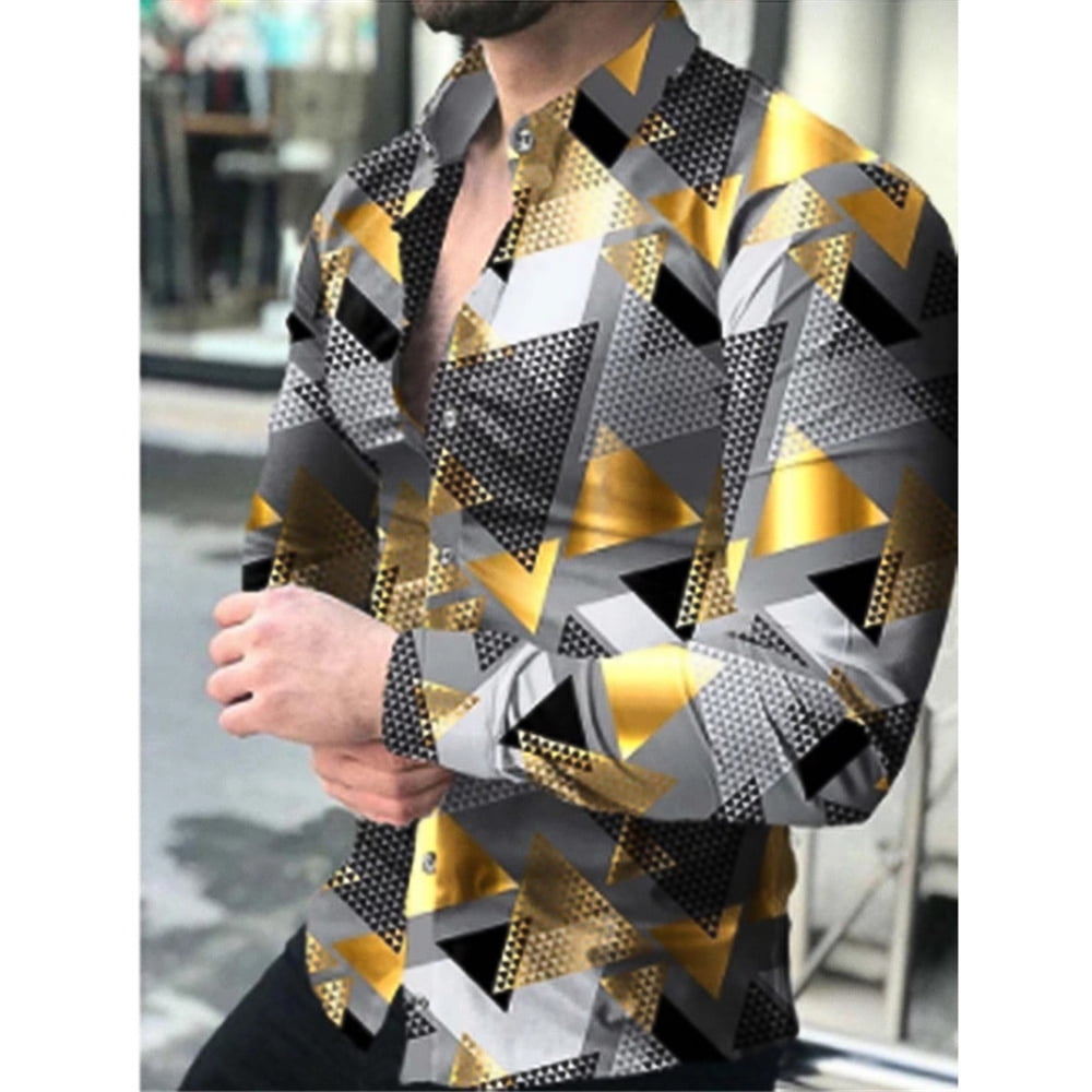 Spring 3d Printed Checkered Pattern Floral Shirts Men Long-sleeved ...