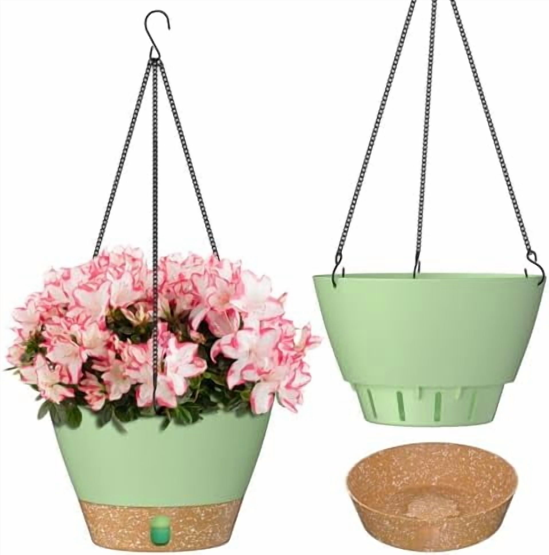 Spring 8 Inch Hanging Planters 2 Pack, Green Flower Pots with Visible ...