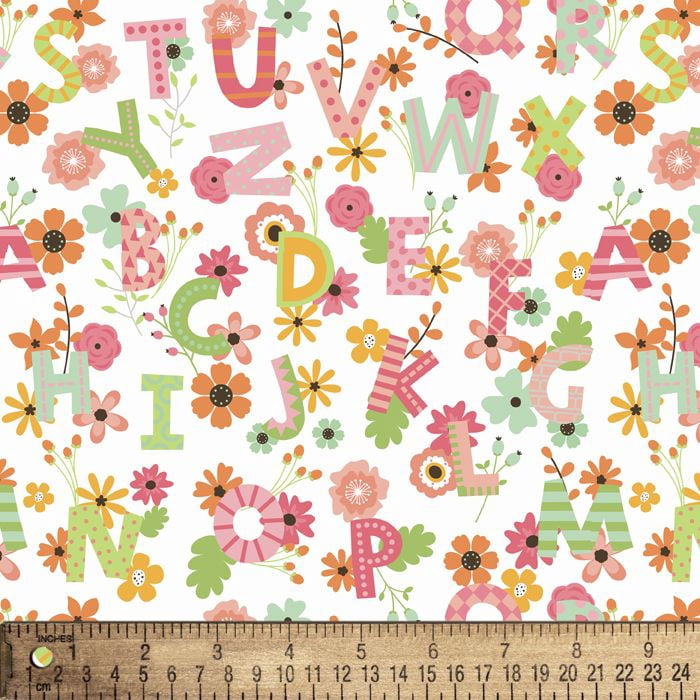 Spring Alphabet Floral White Flannel Fabric - Walmart.com