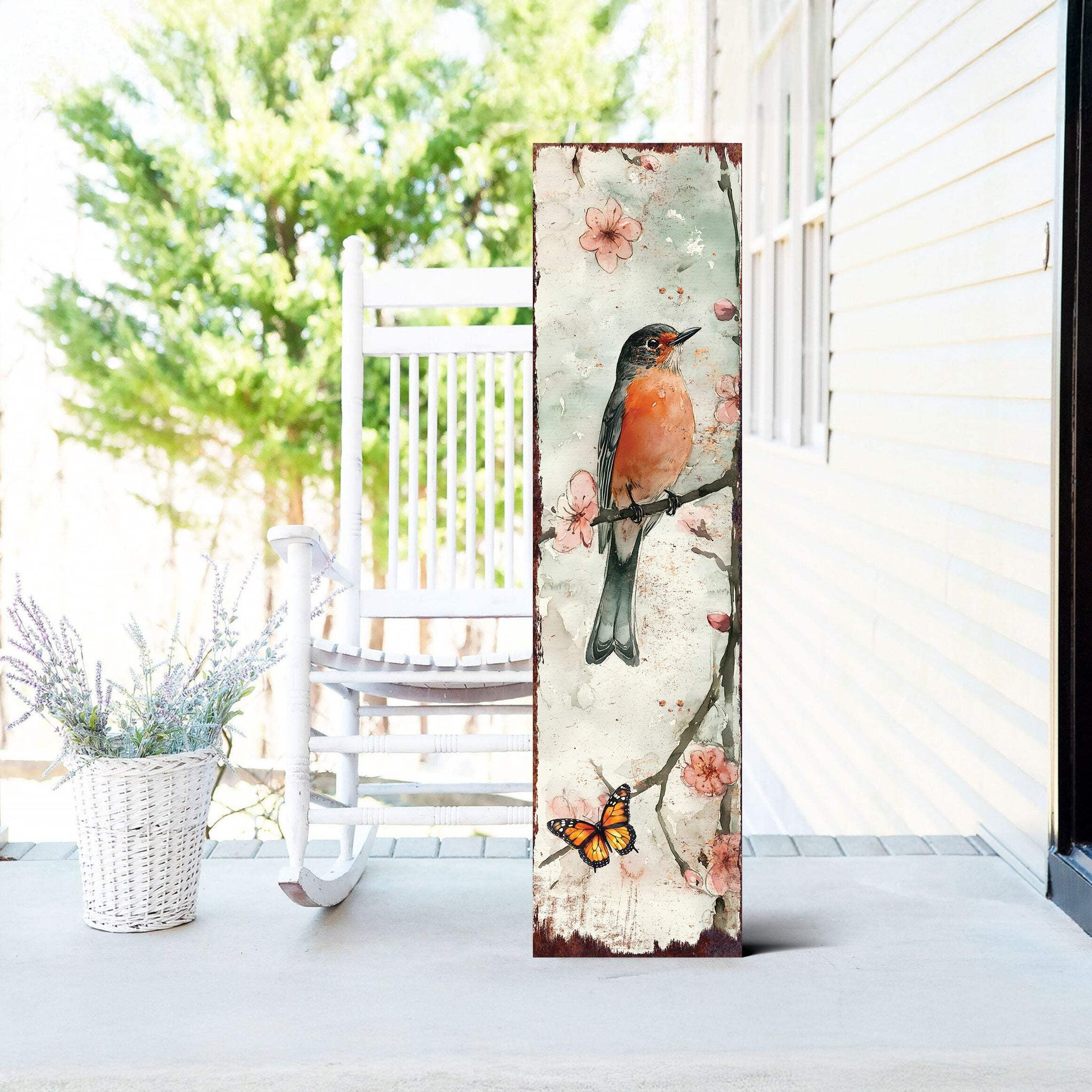 Spring American Robin Porch Sign | Wooden Entryway Decor | UV Print ...