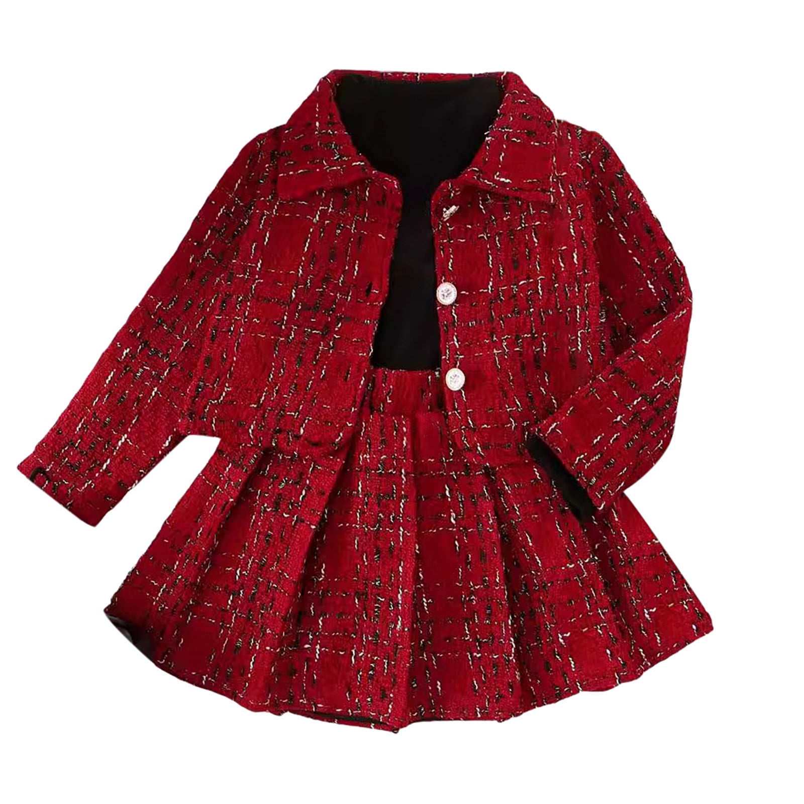 Spring And Autumn Girl Dress Set Plaid Dress And Black Long Sleeved And ...