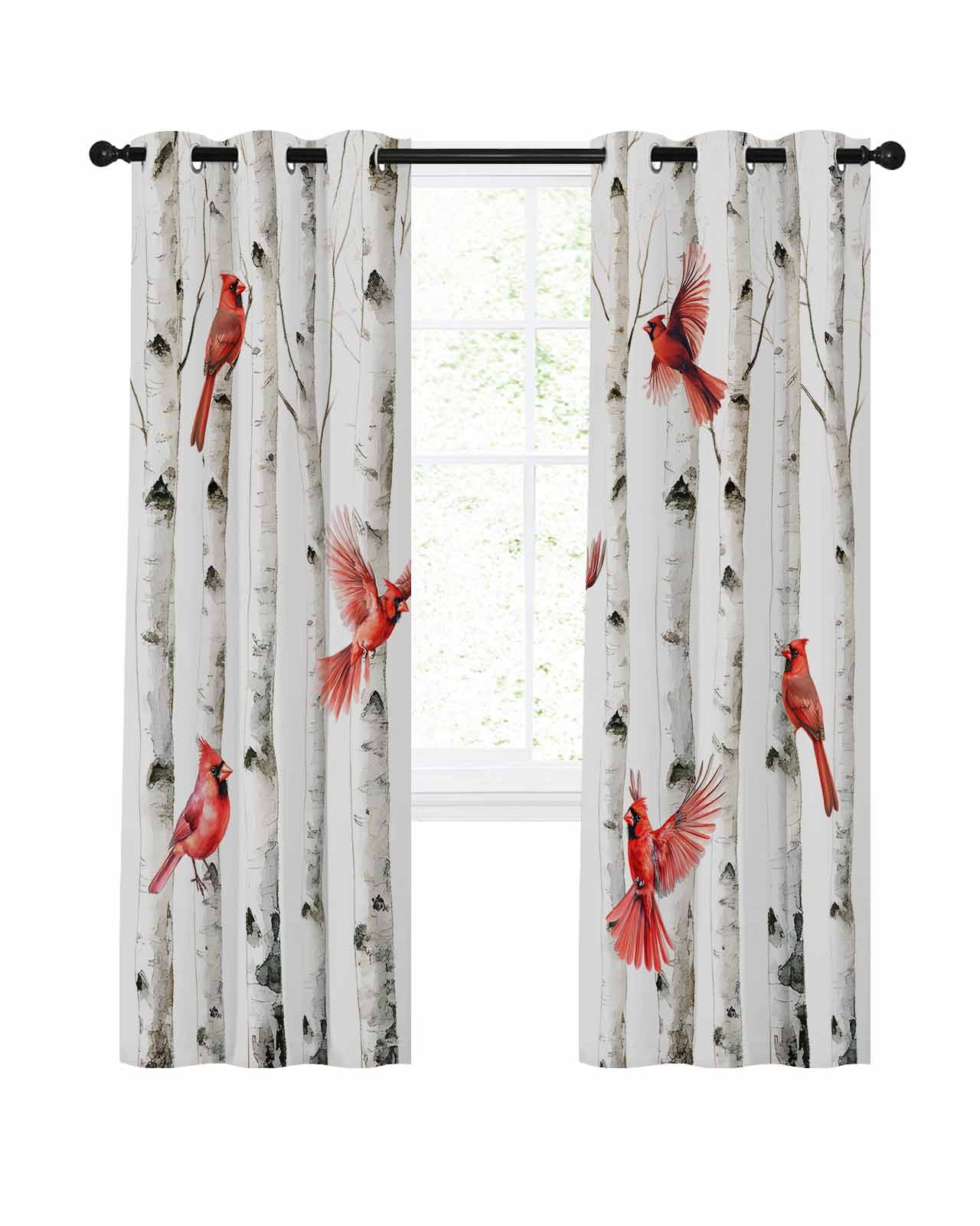 Spring Animal Blackout Curtains 72 Inch Length Country Red Bird White ...
