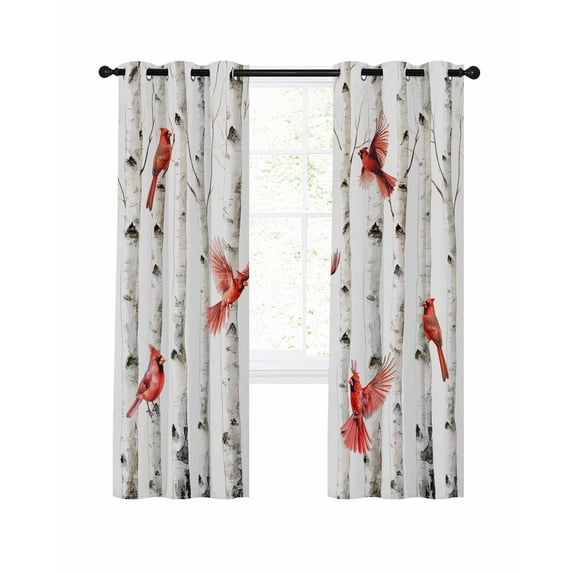 Spring Animal Blackout Curtains 72 Inch Length Country Red Bird White ...