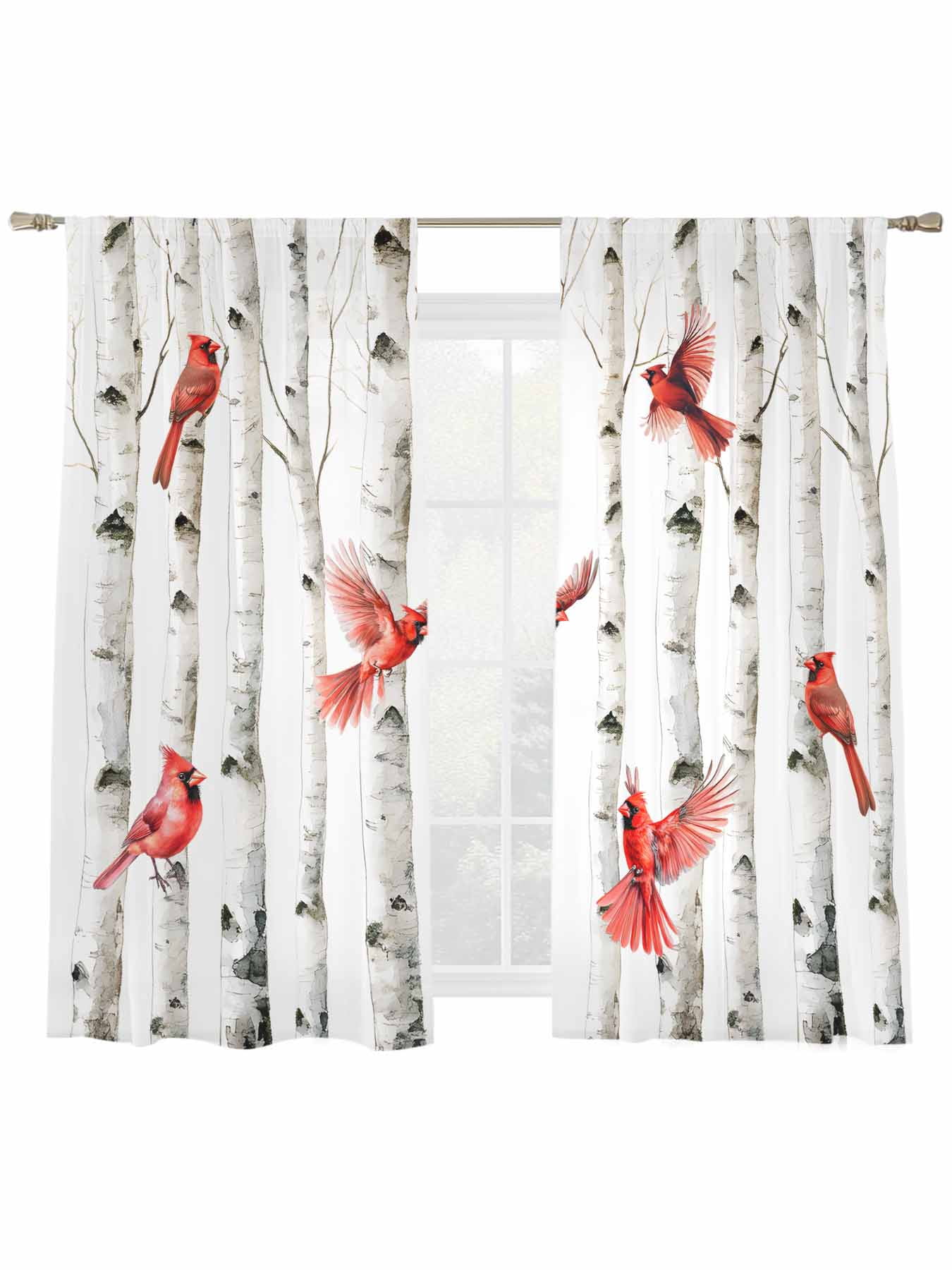Spring Animal Sheer Curtains for Living Room Bedroom, Country Red Bird ...