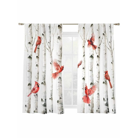 Spring Animal Sheer Curtains for Living Room Bedroom, Country Red Bird ...
