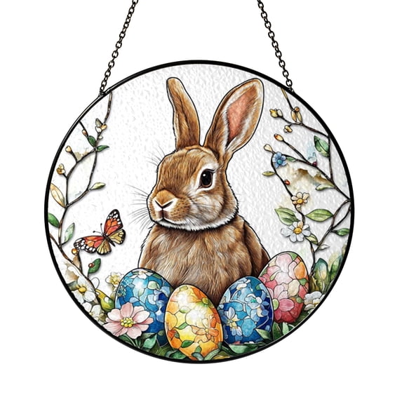 Spring Animal Stained Glass Style Window Hanging, Bunny Art Panel ...