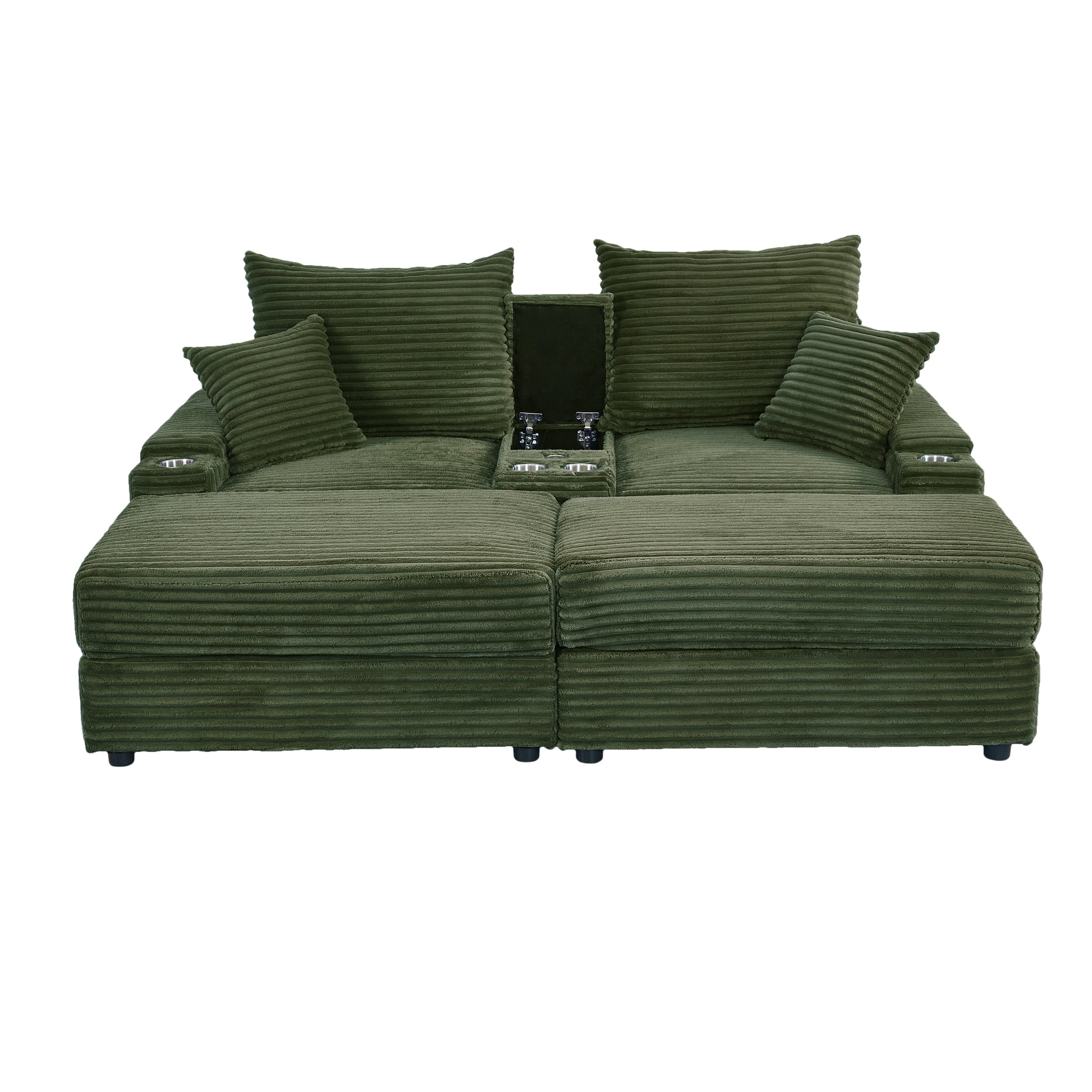 Spring Armchair, Coffee Table & 2 Ottomans In . Pleasant With Cup Holder. Corduroy Upholstery ...