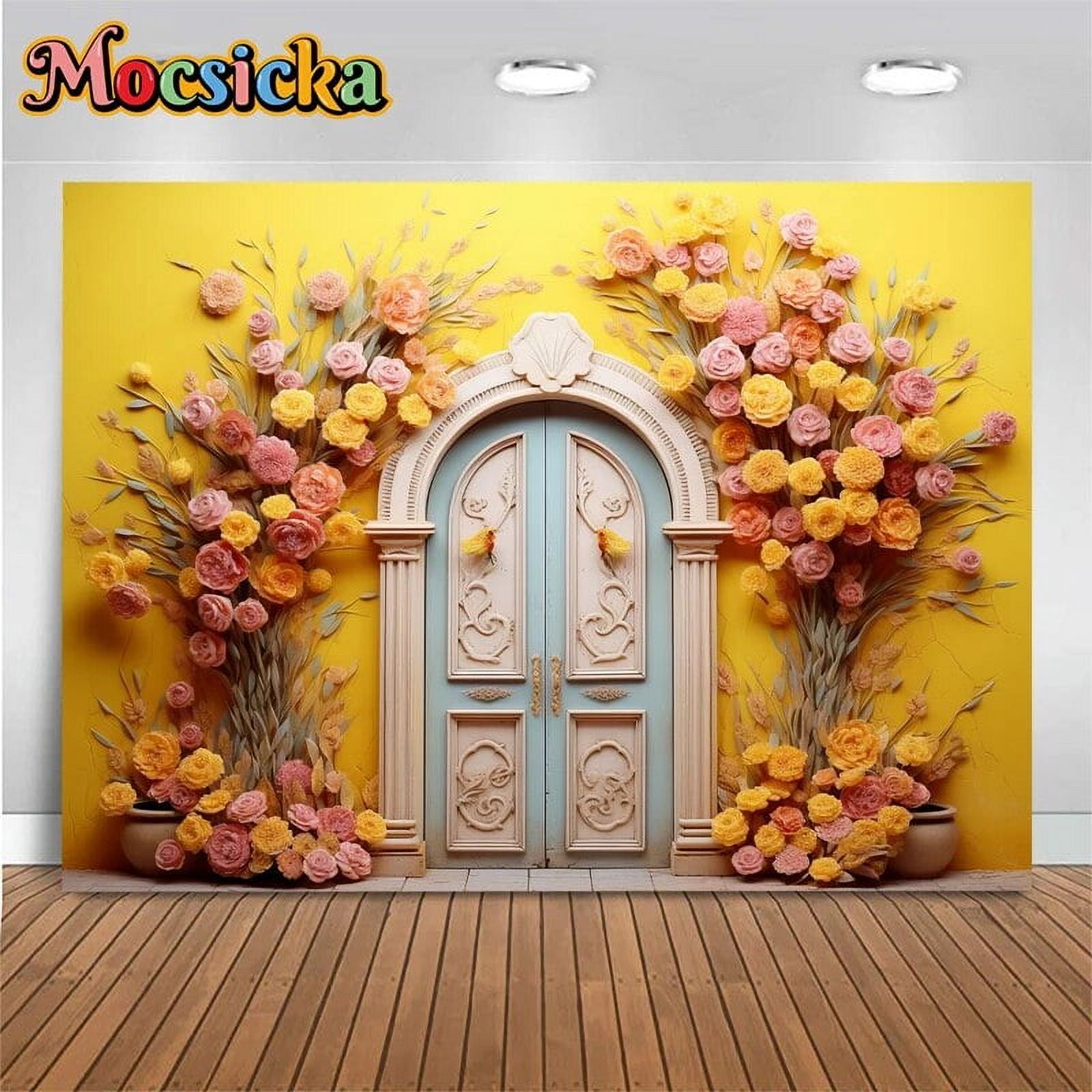 Spring Art Flower Photography Background Yellow Wall Door Potted Plant ...