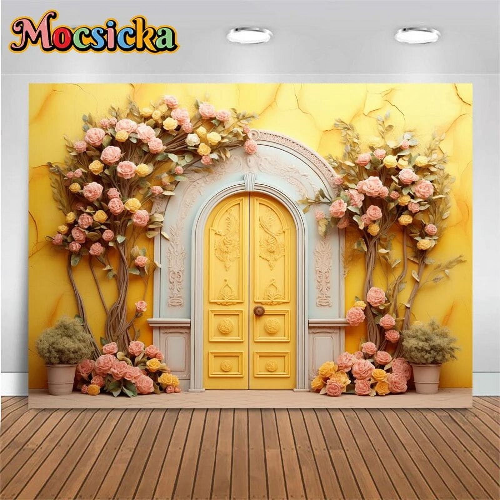 Spring Art Flower Photography Background Yellow Wall Door Potted Plant ...