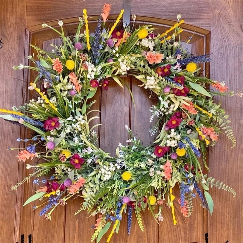 Spring Artificial Wildflower Wreath 20Inch Daisy Lavender Greenery ...