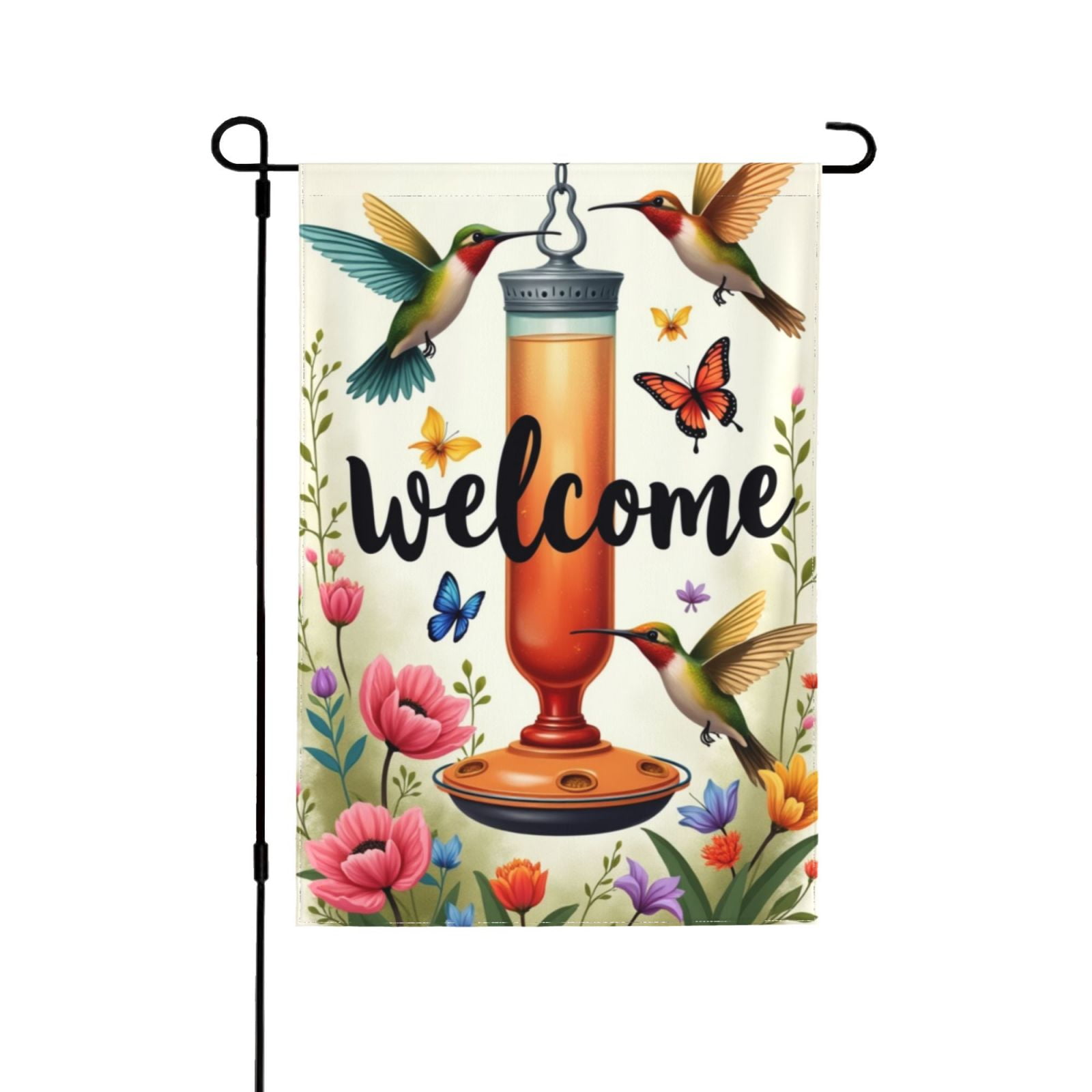 Spring Autumer Happy Garden Flag Welcome For Outside Hummingbirds On ...