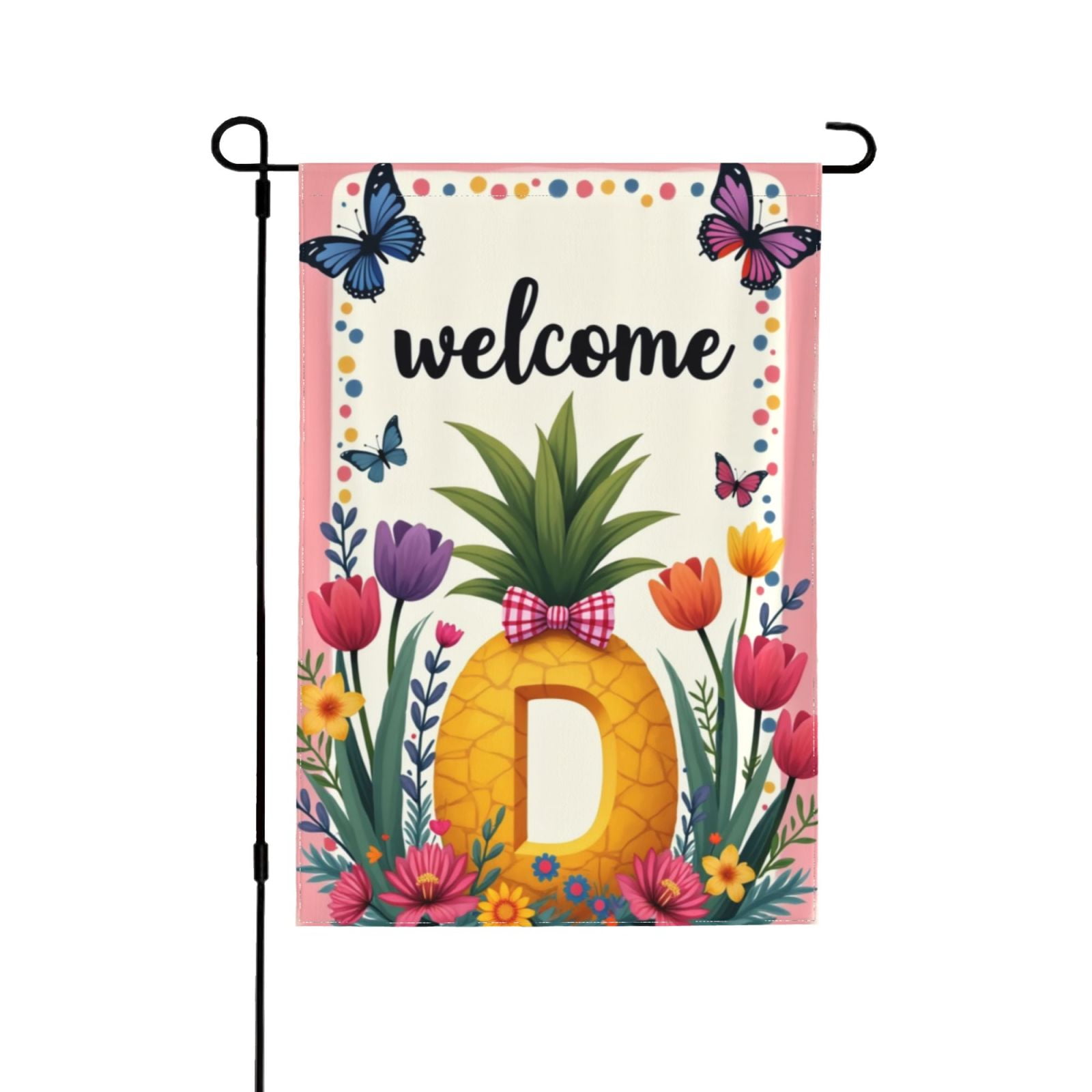 Spring Autumer Happy Garden Flag Welcome For Outside Letter D With Pink ...