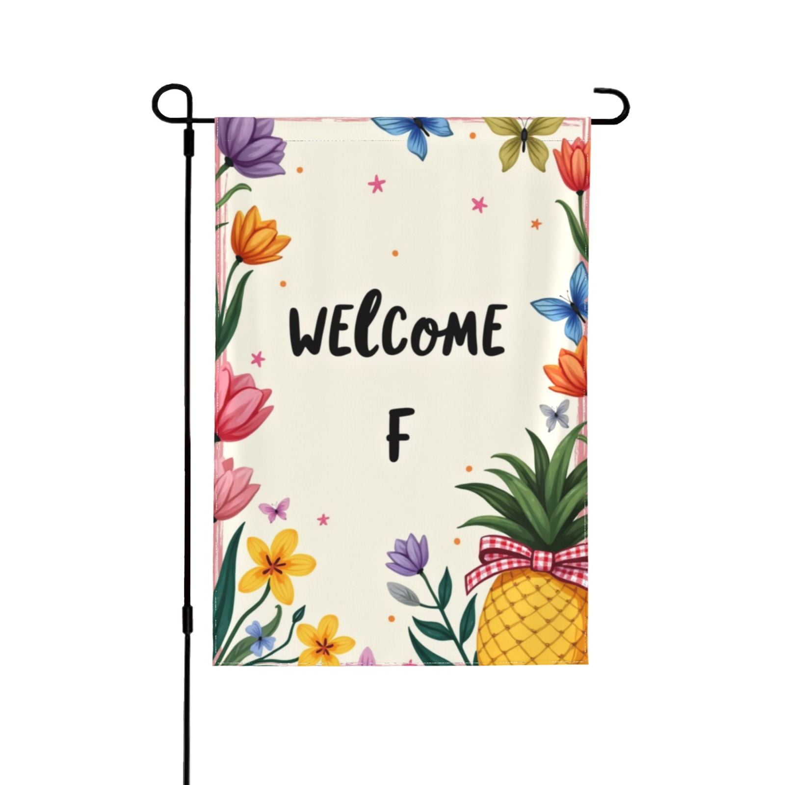 Spring Autumer Happy Garden Flag Welcome For Outside Letter F With Pink ...