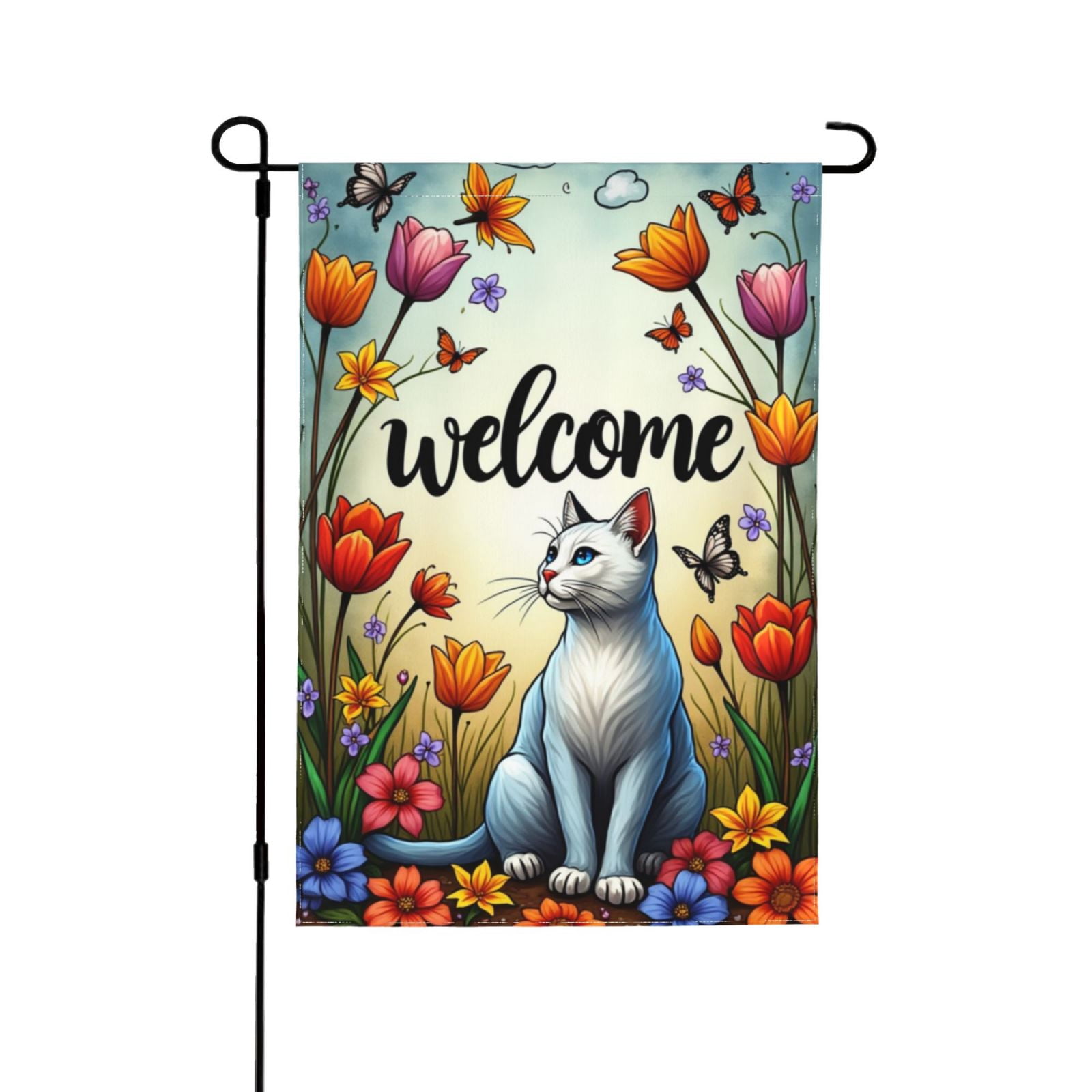 Spring Autumer Happy Garden Flag Welcome For Outside A Stained Glass ...
