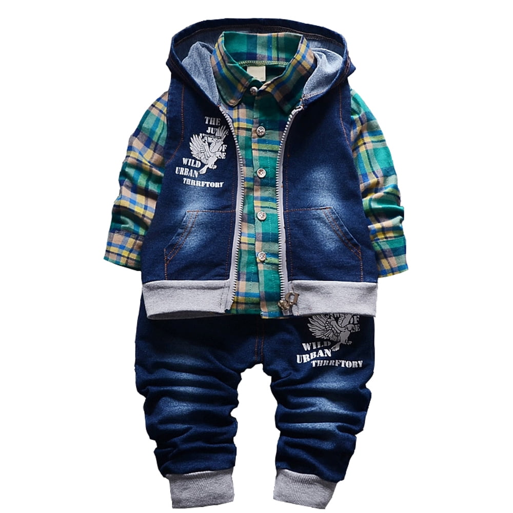 Spring Autumn Baby Boys 3pcs Clothing Set Cotton Shirt Jeans Denim Vest ...